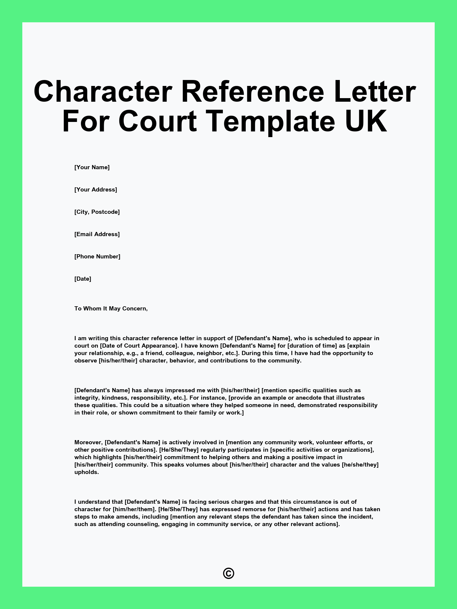 Character Reference Letter For Court Template UK