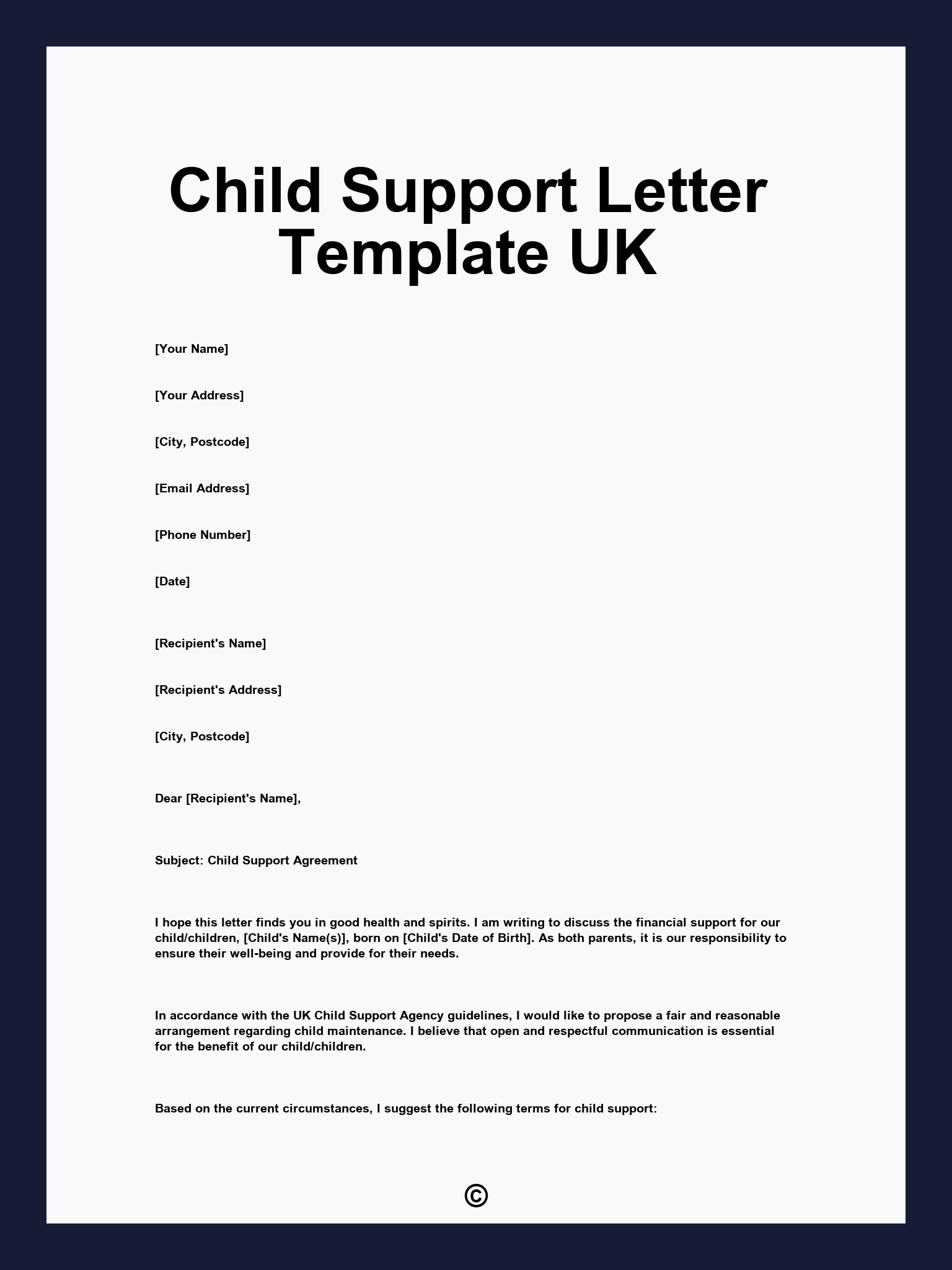 Child Support Letter Template UK