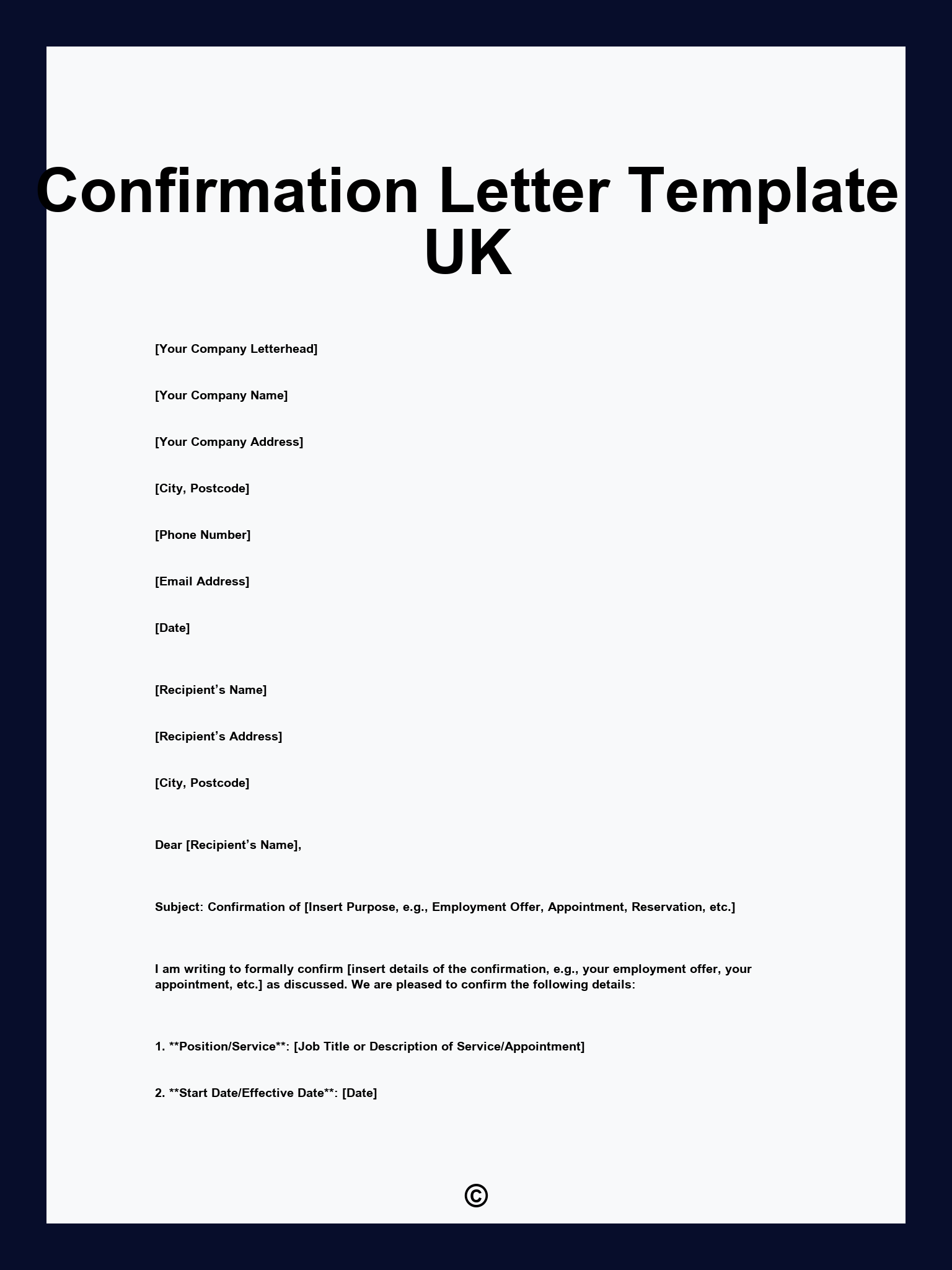 Confirmation Letter Template UK