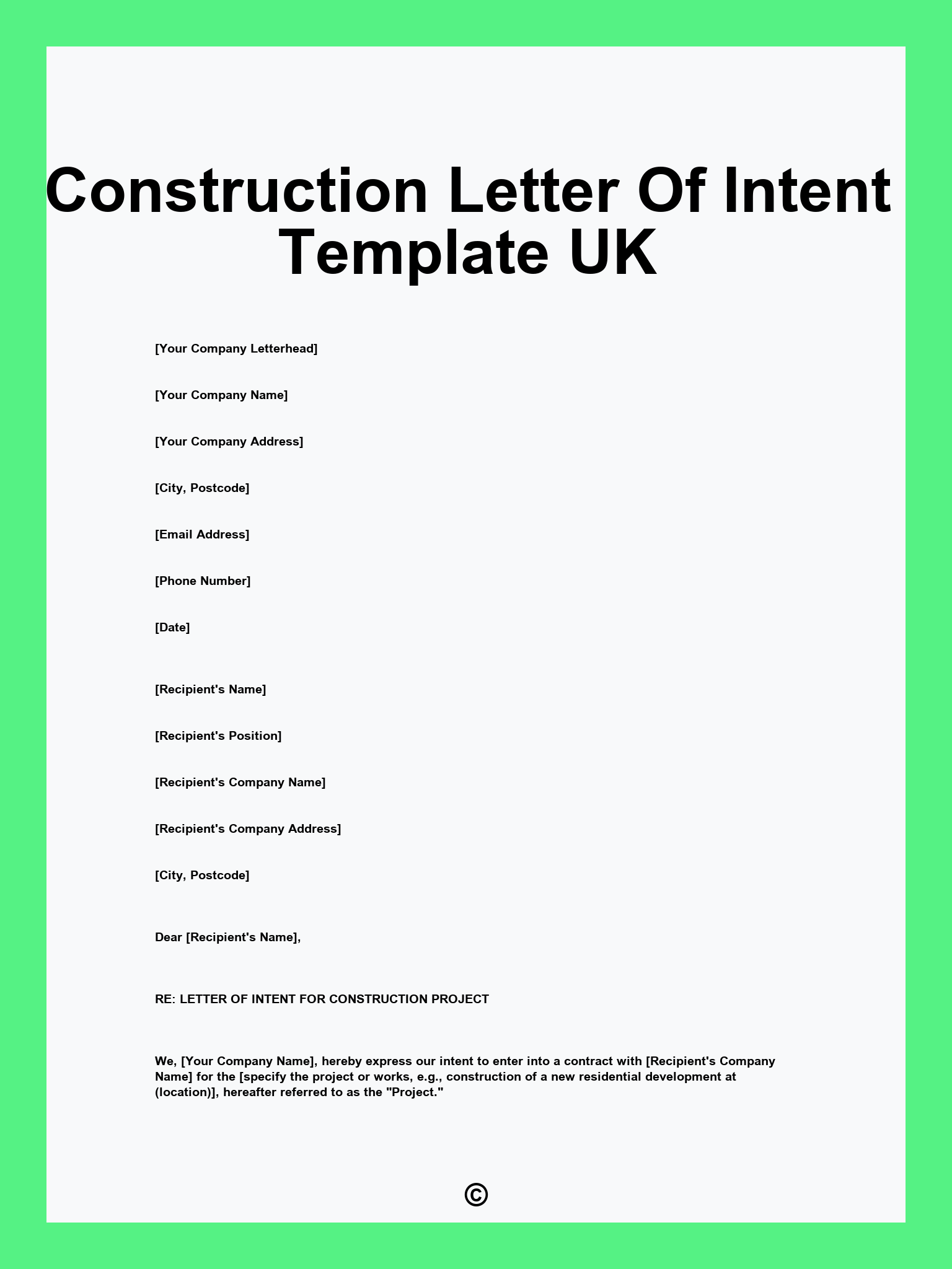 Construction Letter Of Intent Template UK