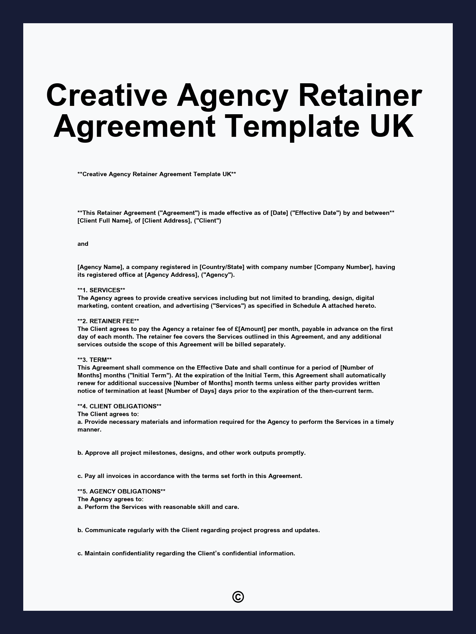 Creative Agency Retainer Agreement Template UK