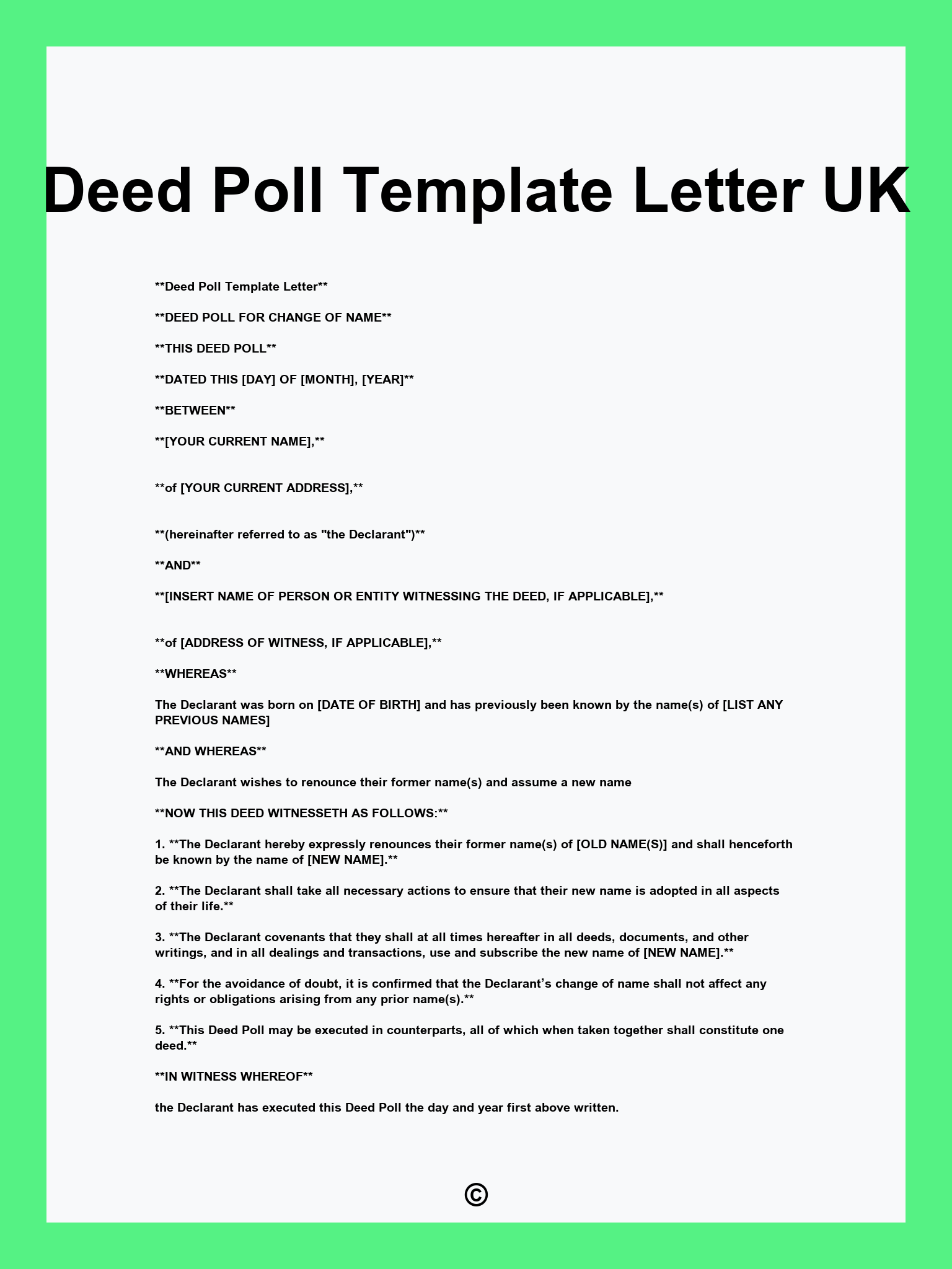 Deed Poll Template Letter UK