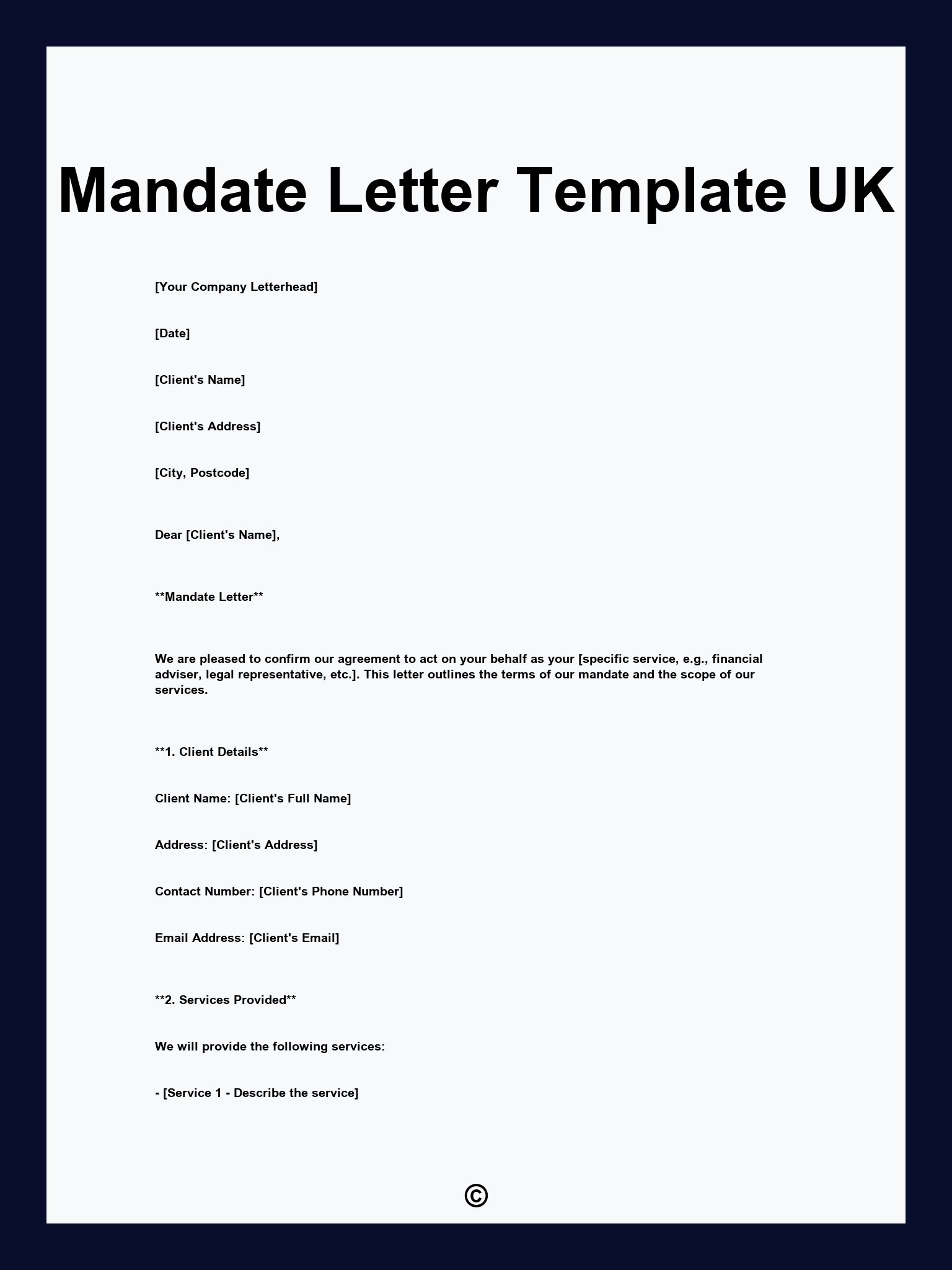 Mandate Letter Template UK