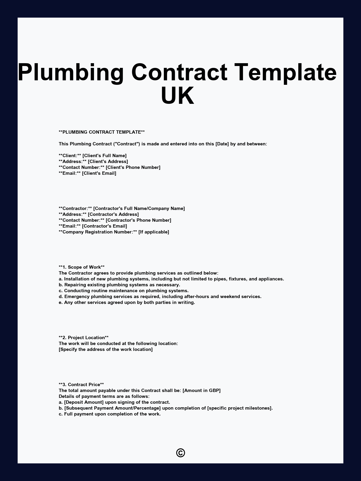 Plumbing Contract Template UK