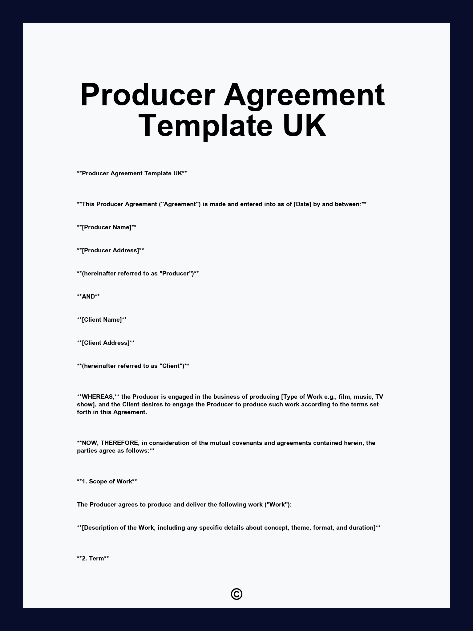 Producer Agreement Template UK