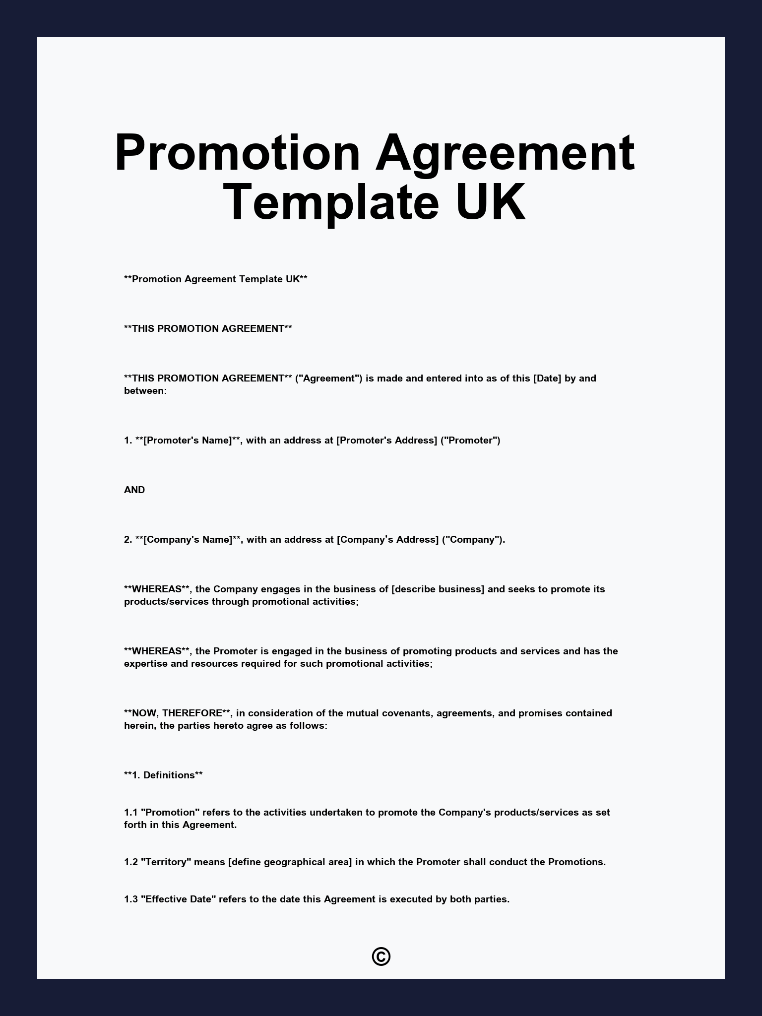 Promotion Agreement Template UK