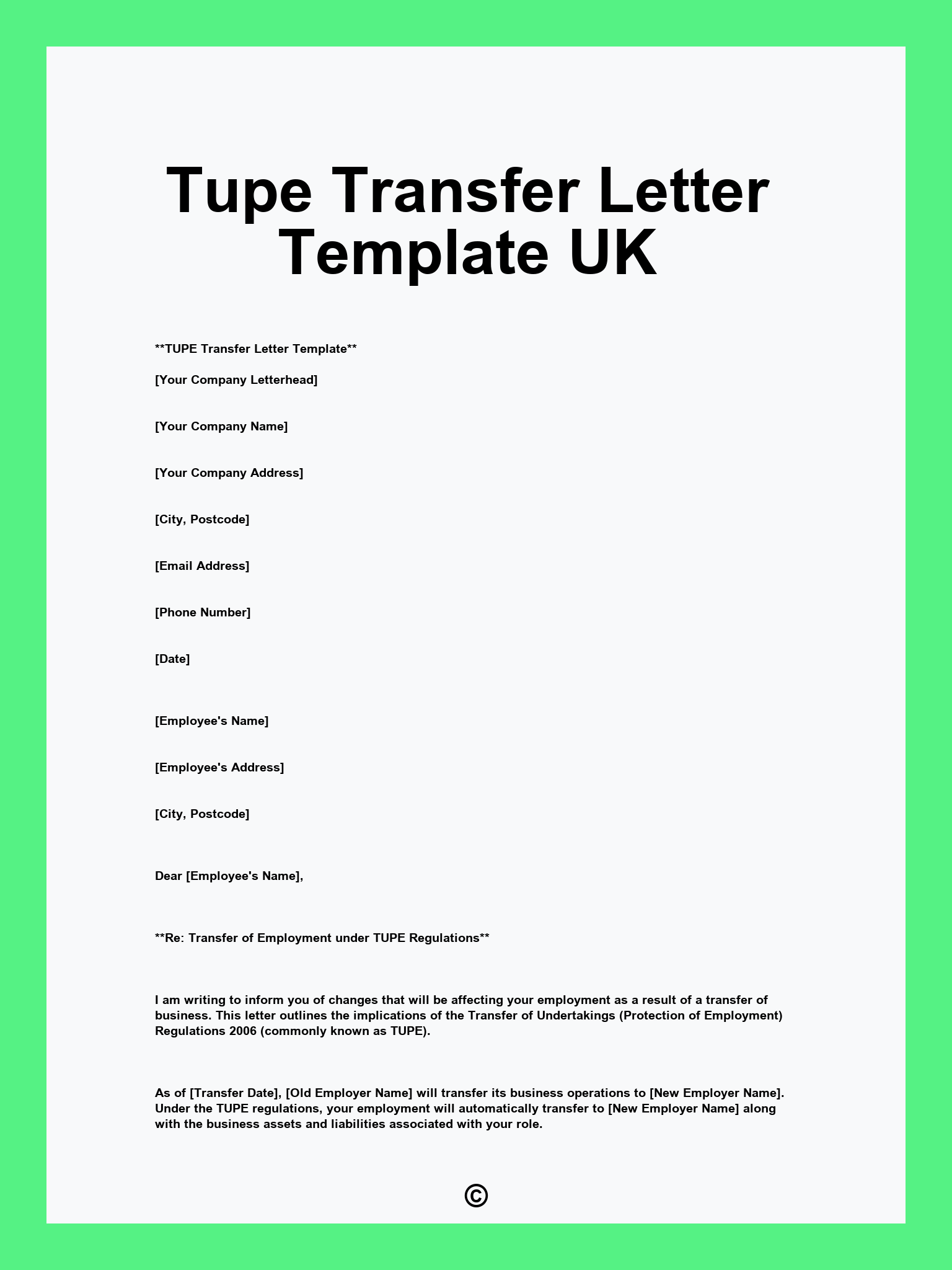 Tupe Transfer Letter Template UK