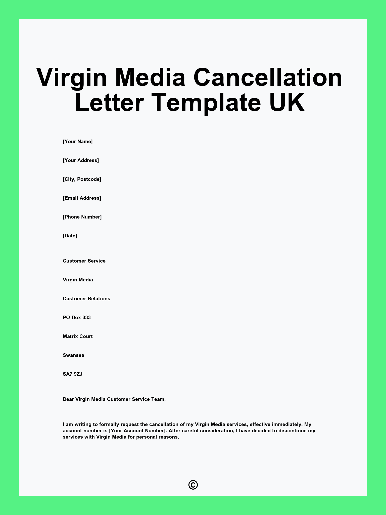 Virgin Media Cancellation Letter Template UK